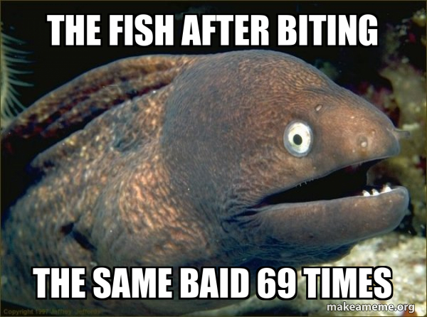 the fish after biting the same baid 69 times - Bad Joke Eel Meme Generator