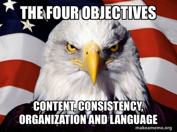 The Four Objectives Content, Consistency, Organization and Language ...