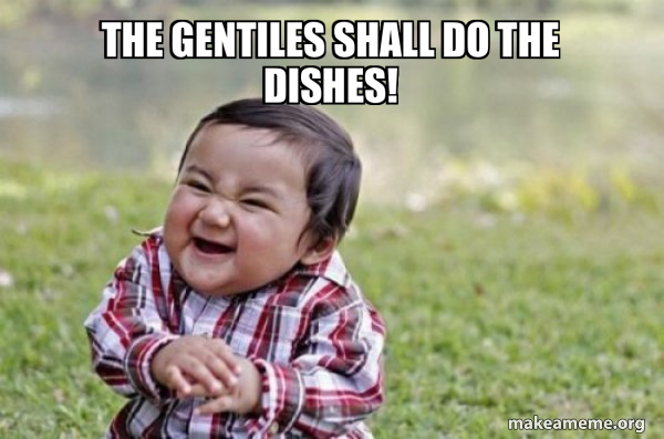 The gentiles shall do the dishes! - Evil, scheming toddler Meme Generator