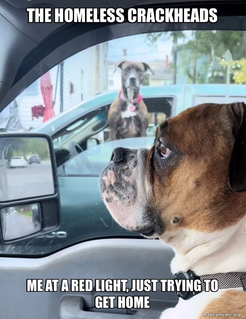 The homeless crackheads Me at a red light, just trying to get home Meme ...