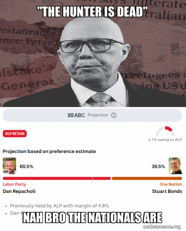 "The HUNTER IS DEAD" NAH BRO THE NATIONALS ARE Meme Generator