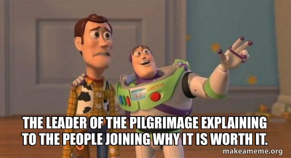 The leader of the pilgrimage explaining to the people joining why it is ...