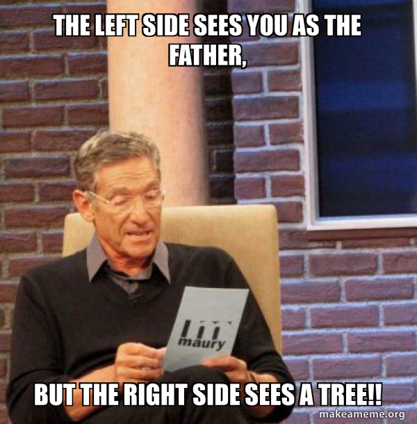 The left side sees you as the father, But the right side sees a tree ...