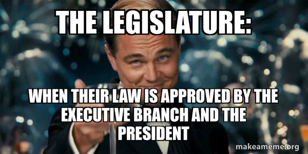 the legislature: when their law is approved by the executive branch and ...