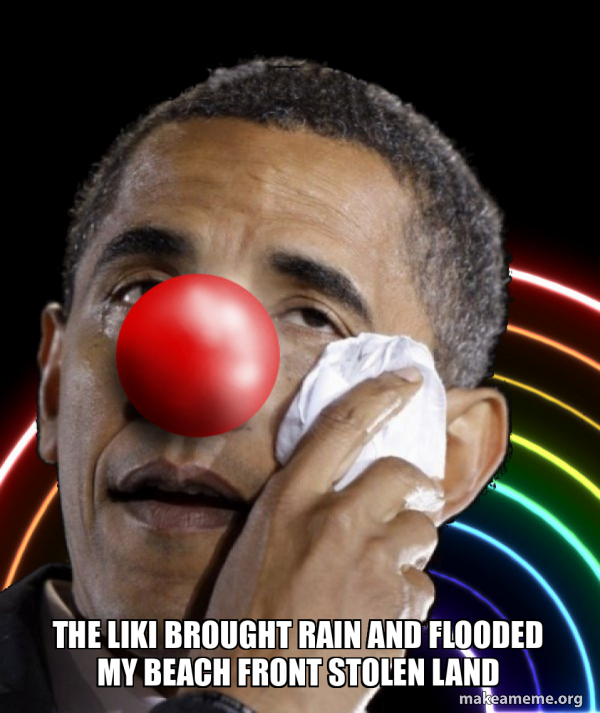 the liki brought rain and flooded my beach front stolen land Meme Generator
