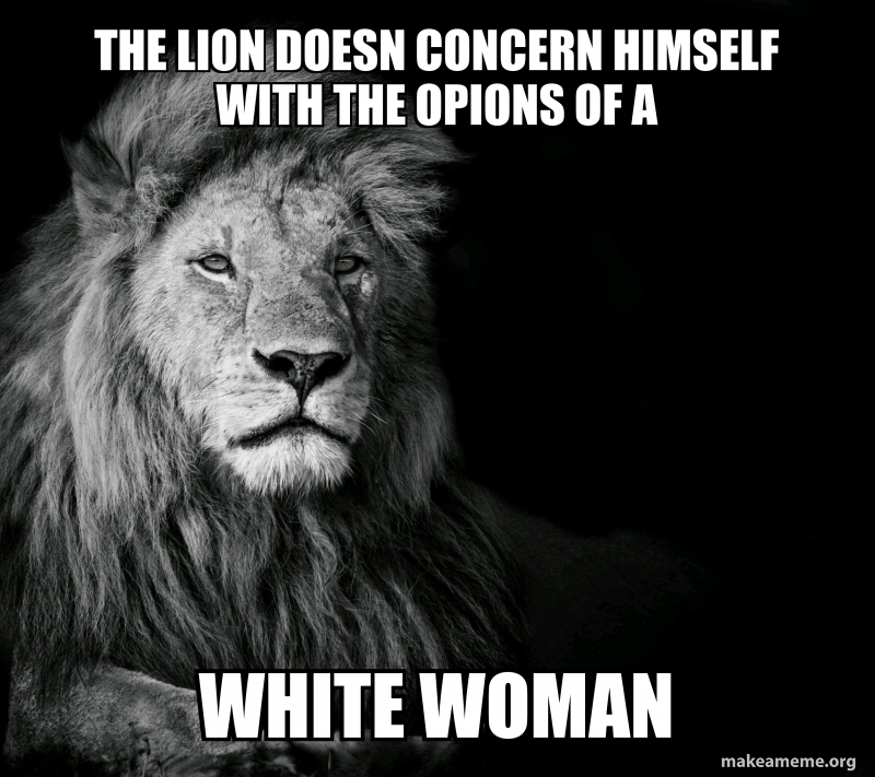 the lion doesn CONCERn himself with the opions of a white woman Meme ...