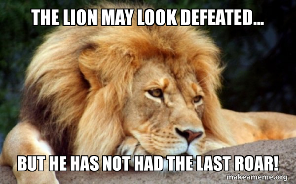 The LION may look defeated... But he has not had the last ROAR ...
