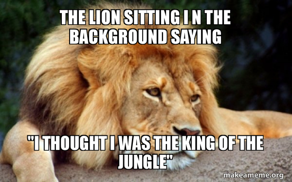 THE LION SITTING I N THE BACKGROUND SAYING "I THOUGHT I WAS THE KING OF ...