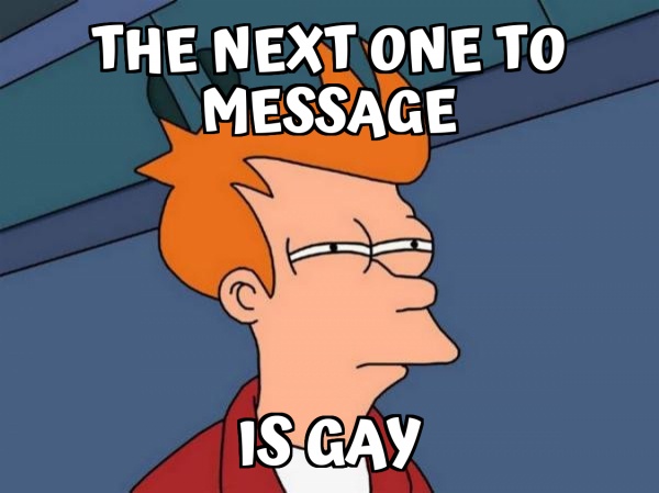 The next one to message Is gay - Futurama Fry Meme Generator