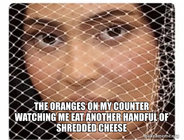 The oranges on my counter watching me eat another handful of shredded ...