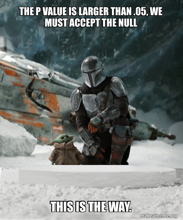 The p value is larger than .05, we must accept the null This is the way ...