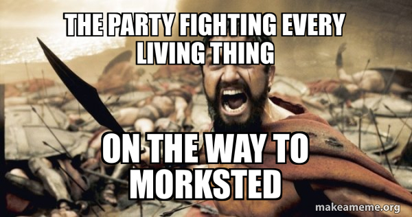 The party fighting every living thing On the way to Morksted - The 300 ...