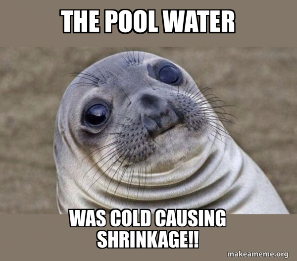 THE POOL WATER WAS COLD CAUSING SHRINKAGE!! - Squeamish Seal Meme Generator