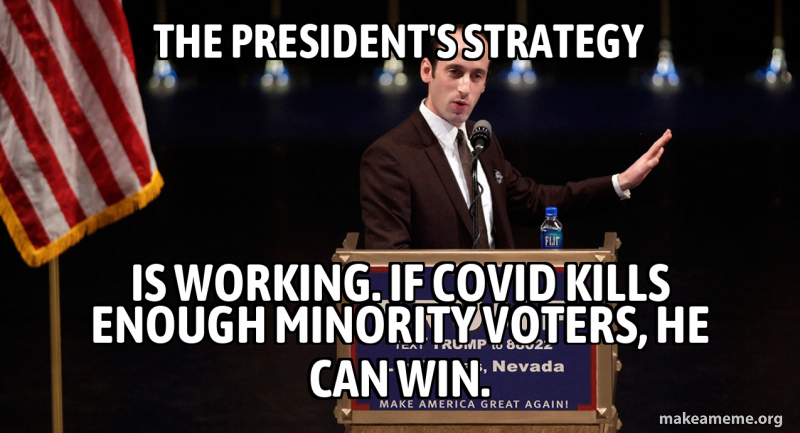 The president's strategy is working. If COVID kills enough minority ...