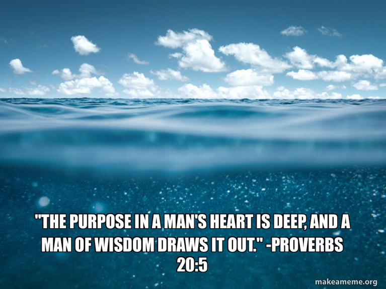"The purpose in a man's heart is deep, and a man of wisdom draws it out." -Proverbs 20:5 Meme ...