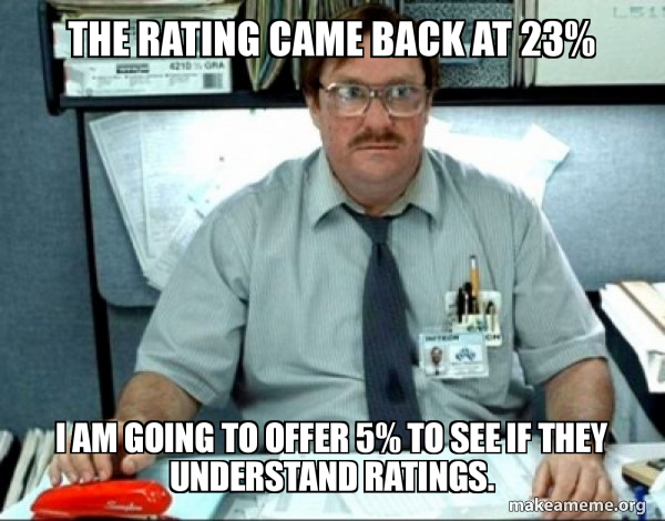 the rating came back at 23% I am going to offer 5% to see if they ...