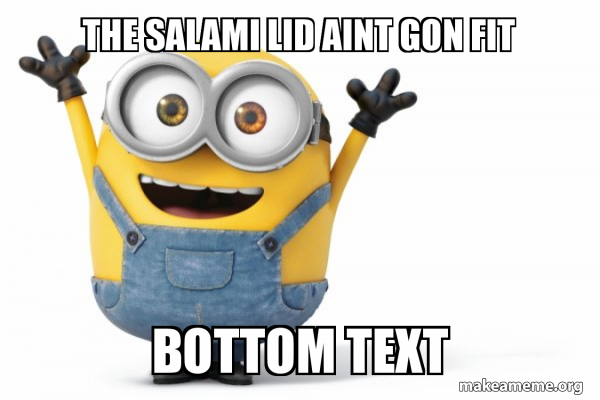 The salami lid aint gon fit BOTTOM TEXT - Happy Minion Meme Generator