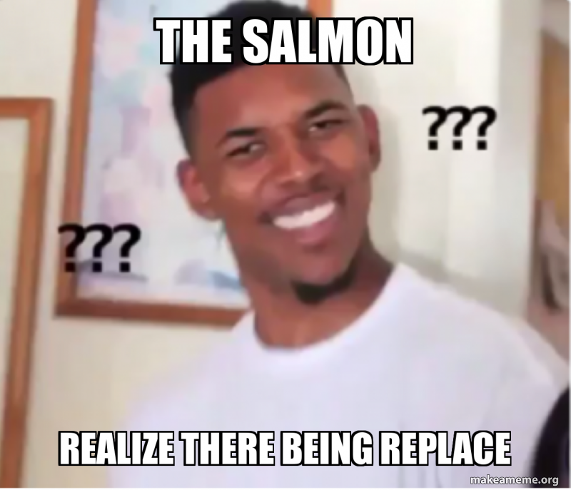 the salmon REALIZE there BEING replace Meme Generator