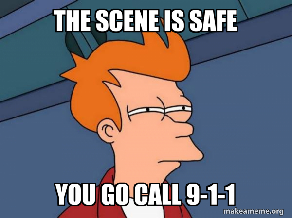 THE SCENE IS SAFE YOU GO CALL 9-1-1 - Futurama Fry Meme Generator