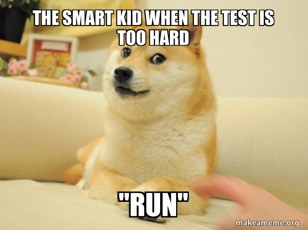 The smart kid when the test is too hard "Run" - Doge Meme Generator