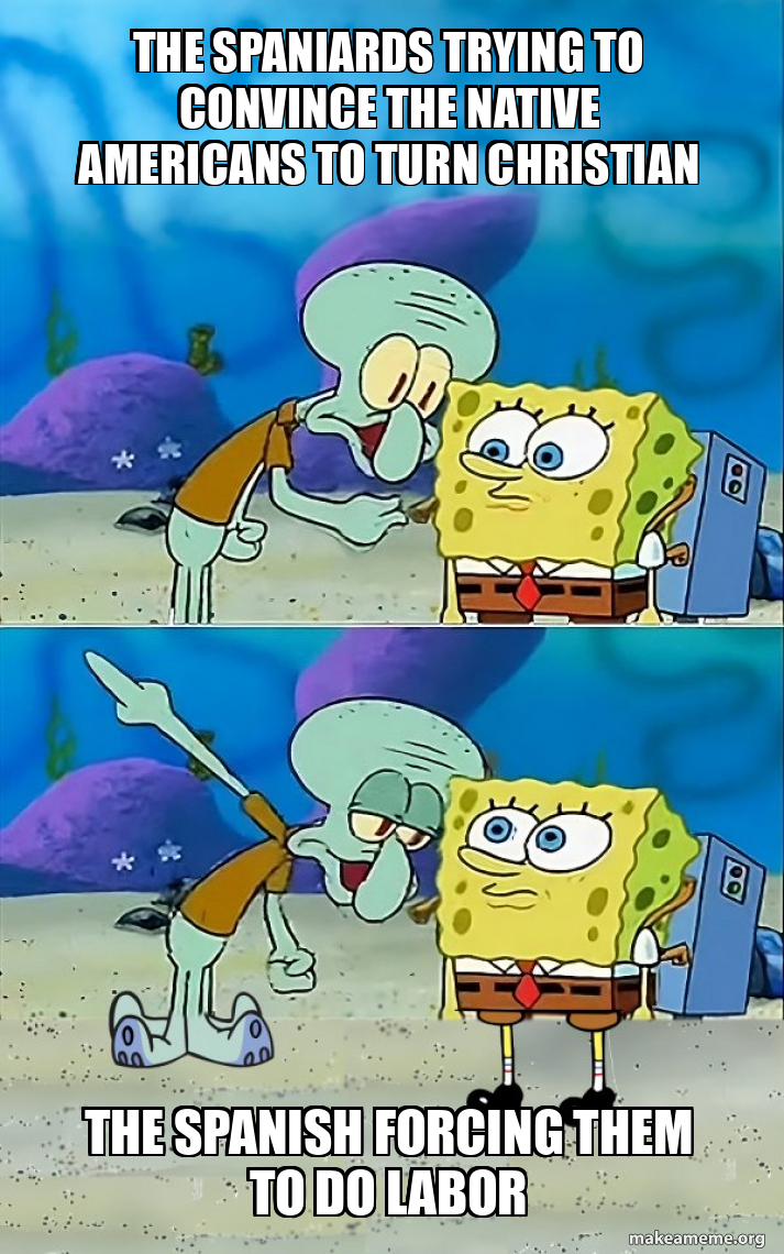 The Spaniards trying to convince the native Americans to turn Christian ...