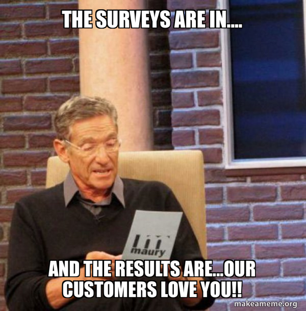 The surveys are in.... and the results are...our customers love you ...