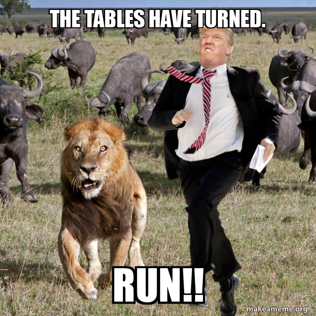 The tables have turned. Run!! Meme Generator