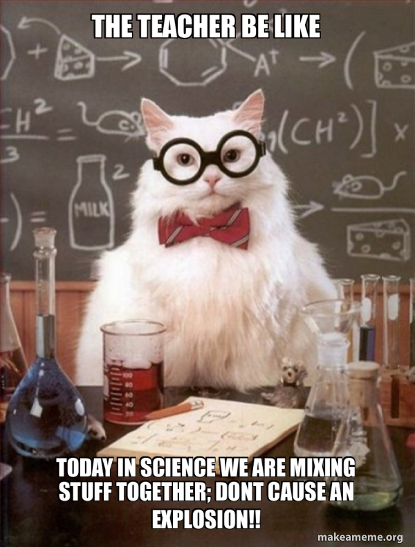 The teacher be like TODAY IN SCIENCE WE ARE MIXING STUFF TOGETHER; DONT ...