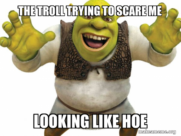 The troll trying to scare me Looking like hoe - Shrek Meme Generator
