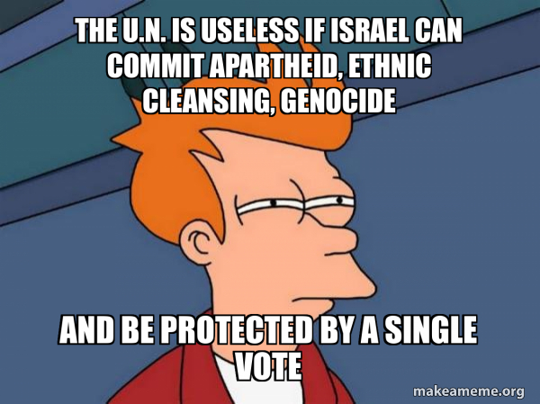 The U.n. is useless if israel can commit apartheid, ethnic cleansing ...