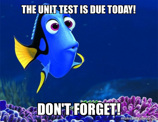 The unit test is due today! Don't forget! - Dory from Nemo (5 second ...