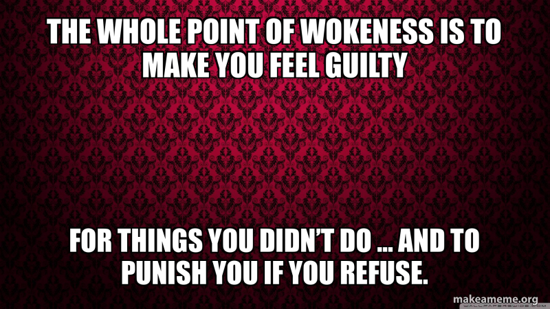 The whole point of wokeness is to make you feel guilty for things you didn’t do … and to punish ...