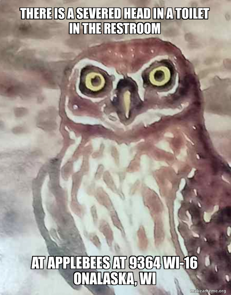 There is a severed head iN a toilet iN the restroom At applebees at ...