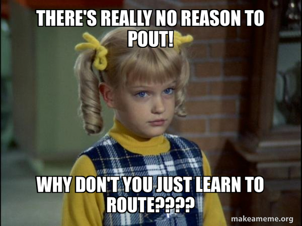 THERE'S REALLY NO REASON TO POUT! WHY DON'T YOU JUST LEARN TO ROUTE ...
