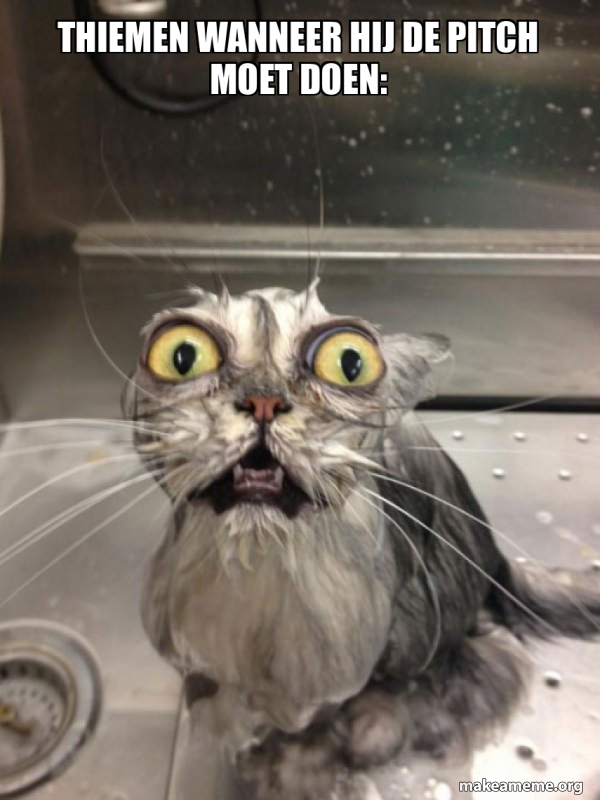 Thiemen wanneer hij de pitch moet doen: - Cat bath Meme Generator