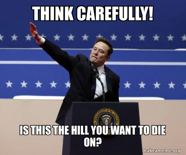Think carefully! Is this the hill you want to die on? - Nazi Elon Meme ...