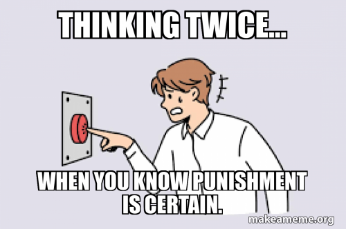 Thinking twice... When you know punishment is certain. - A photo of a person hesitating before ...
