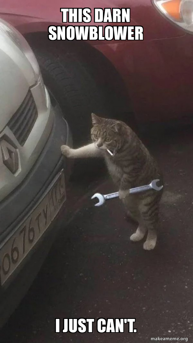 This darn snowblower I just can't. - Mechanic Cat Meme Generator