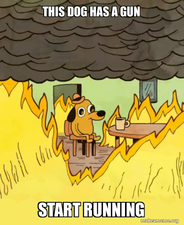 This dog has a gun Start running - This Is Fine Meme Generator