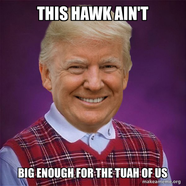 this hawk ain't big enough for the tuah of us - Bad Luck Trump Meme ...