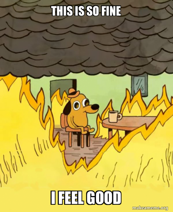 This is so fine I feel good - This Is Fine Meme Generator