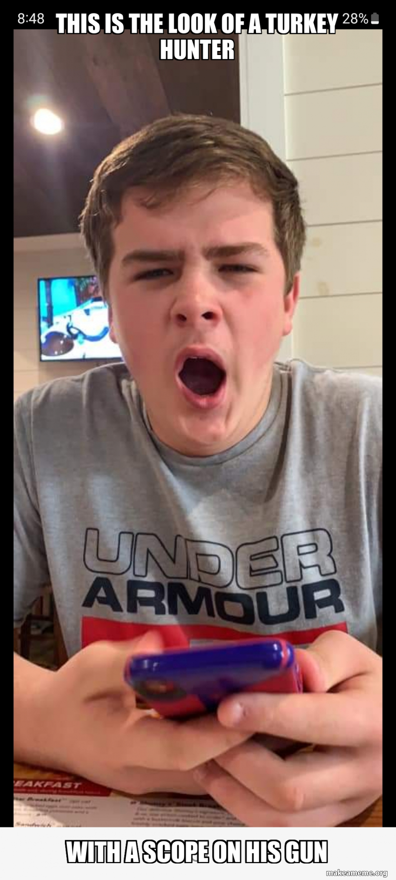 This is the look of a turkey hunter With a scope on his gun Meme Generator