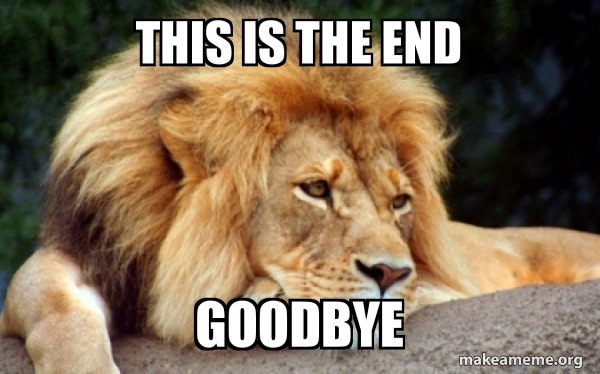 THIS IS THE END GOODBYE - Confession Lion Meme Generator