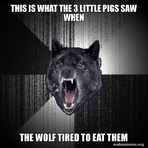 This is what the 3 little pigs saw when The wolf tired to eat them ...