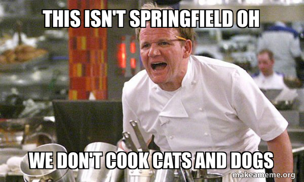 This isn't Springfield Oh We don't cook cats and dogs - Gordon Ramsay ...