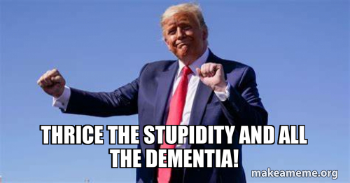 thrice the stupidity and all the dementia! Meme Generator