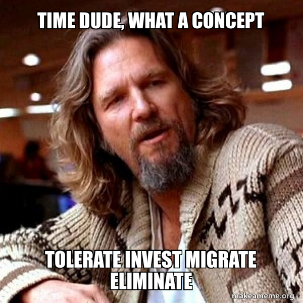 Time dude, what a concept Tolerate Invest Migrate Eliminate - Big ...
