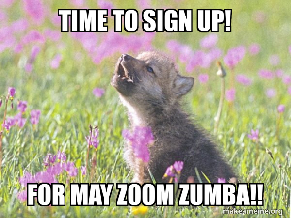 Time to Sign Up! For May Zoom Zumba!! - Baby Insanity Wolf Meme Generator