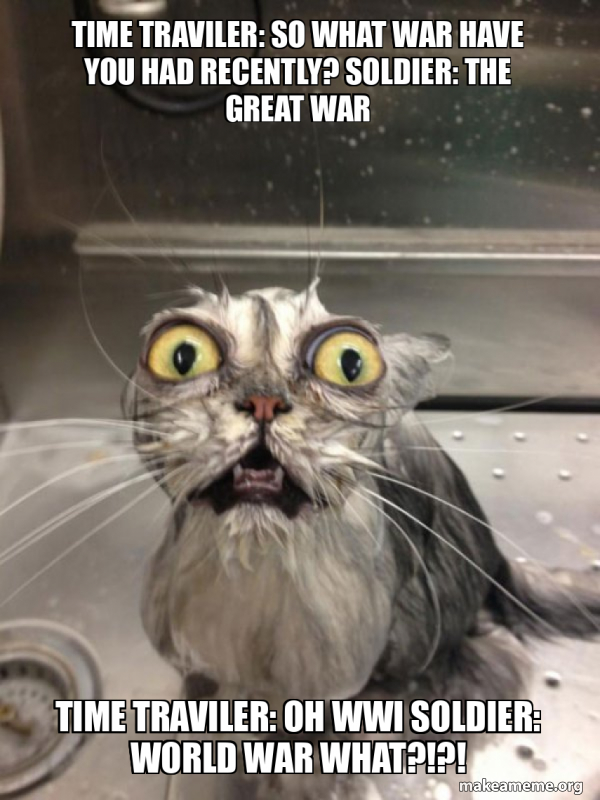 Time Traviler: so what war have you had recently? Soldier: The Great ...