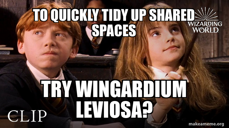 To quickly tidy up shared spaces try Wingardium Leviosa? Meme Generator